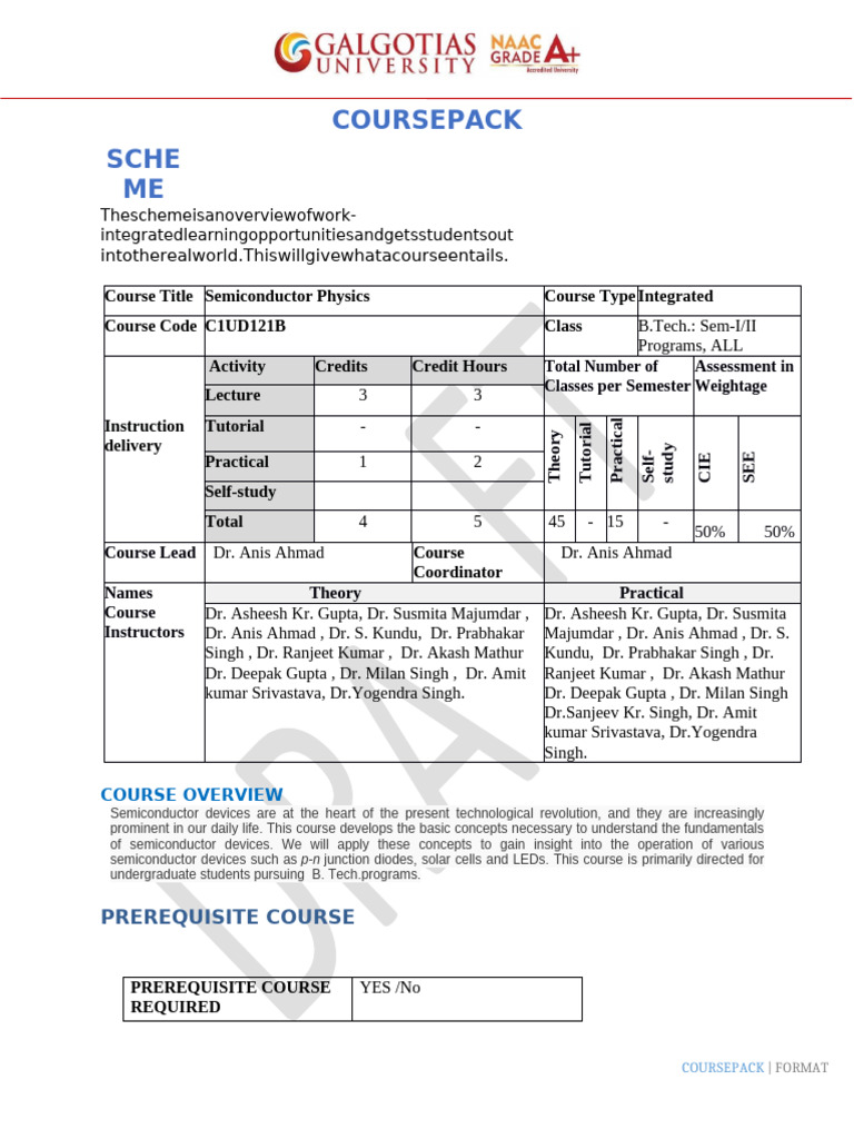 Semiconductor Physics Course Overview | PDF | P–N Junction | Semiconductors