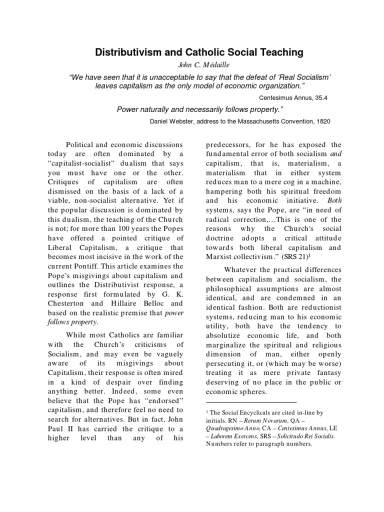 Distributivism and Catholic Social Teaching | Download Free PDF ...