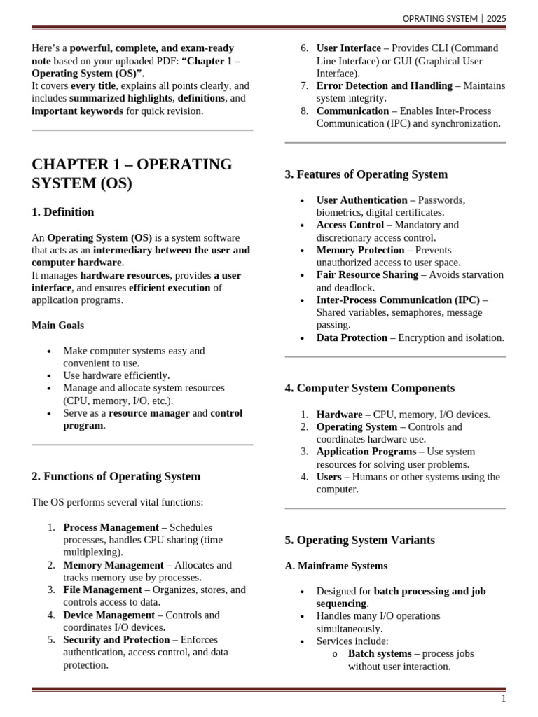 Chapter 1 - Operating System (Os) | PDF | Process (Computing) | Thread (Computing)