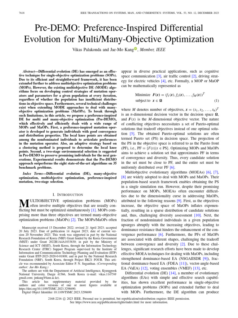 Pre-DEMO Preference-Inspired Differential Evolution For Multi Many-Objective Optimization | PDF ...