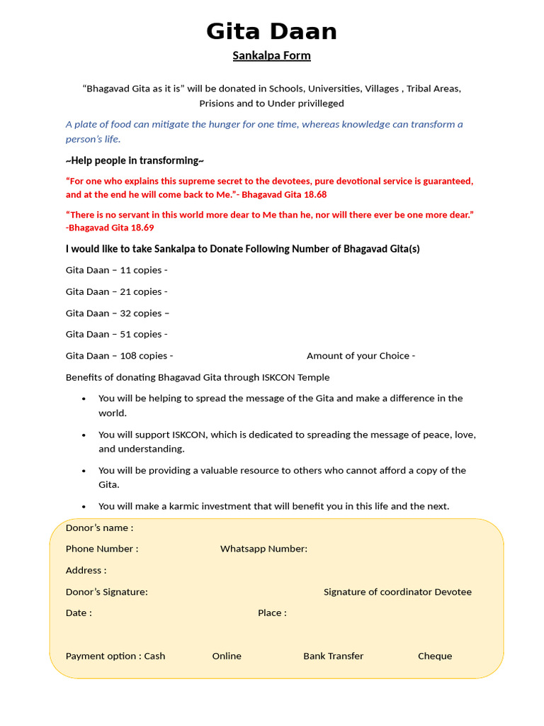Gita Daan: Sankalpa Form | PDF
