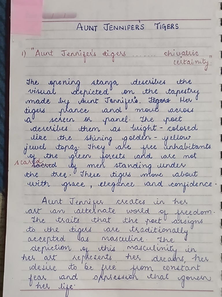 Aunt Jennifer's Tigers: Poem Analysis | PDF