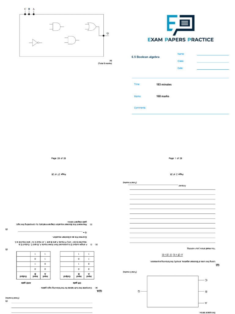 6.5 Boolean Algebra Questions (1) Booklet | PDF | Logic Gate | Boolean ...