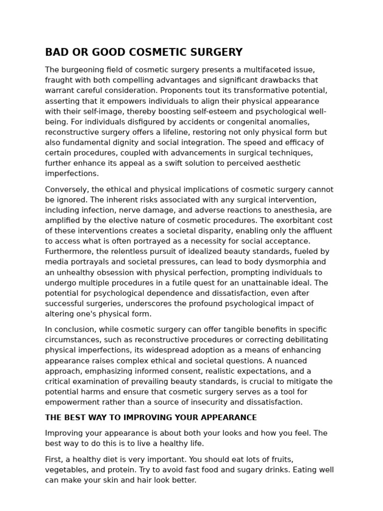 Bad or Good Cosmetic Surgery | PDF | Surgery | Plastic Surgery