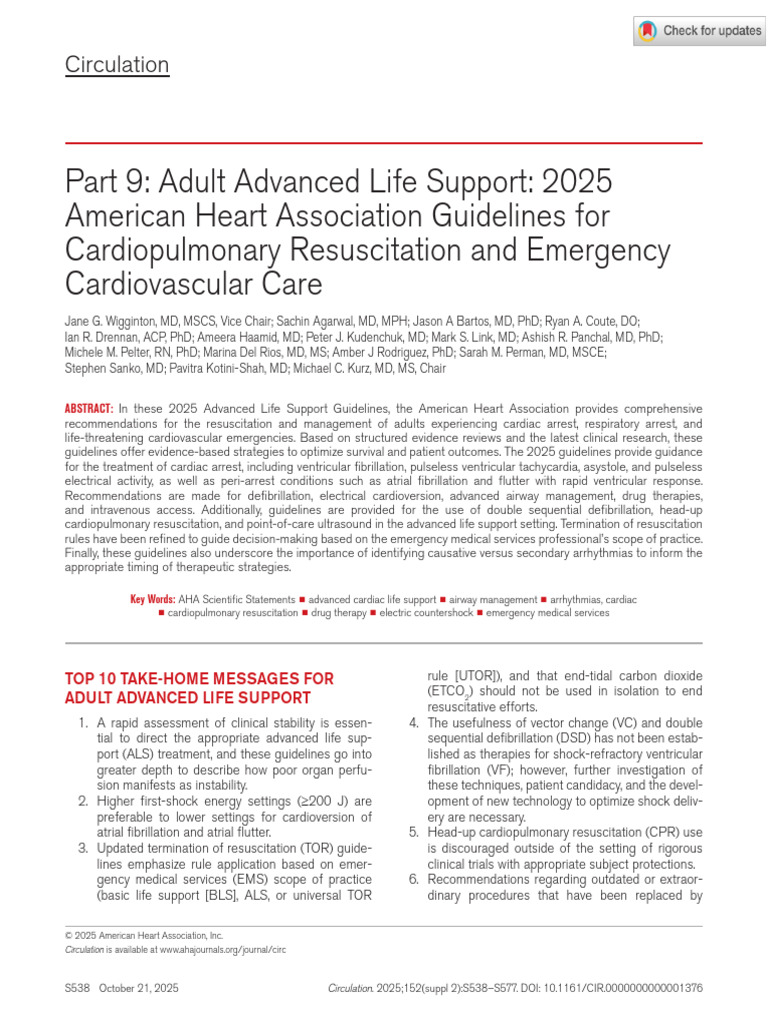 2025 AHA Adult Advanced Life Support Guidelines | PDF | Cardiopulmonary ...