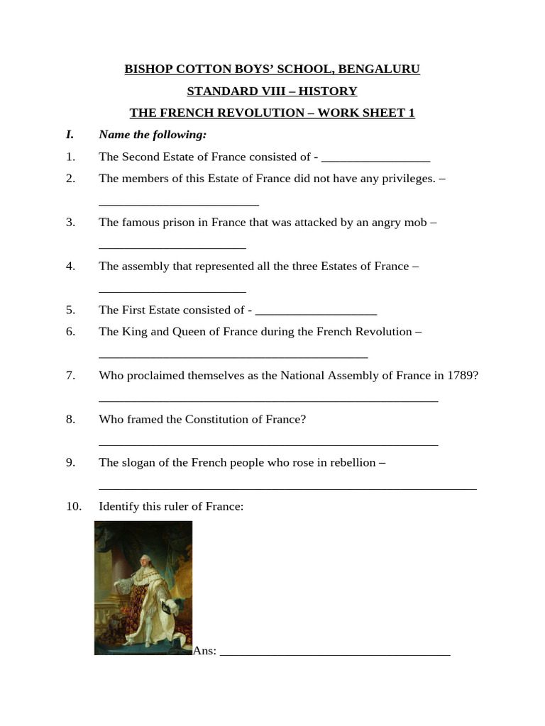 WorksheetThe French Revolution - Work Sheet 1 | PDF