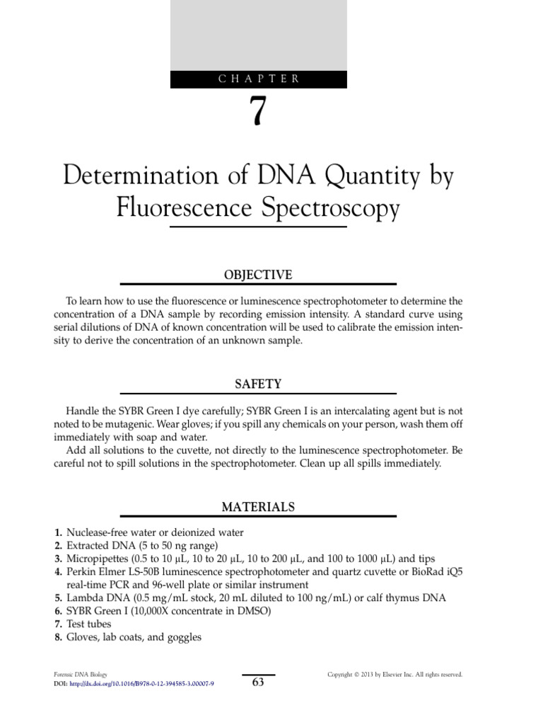 Chapter 7 Determination of DNA Quantity by Fluorescen 2013 Forensic DNA ...