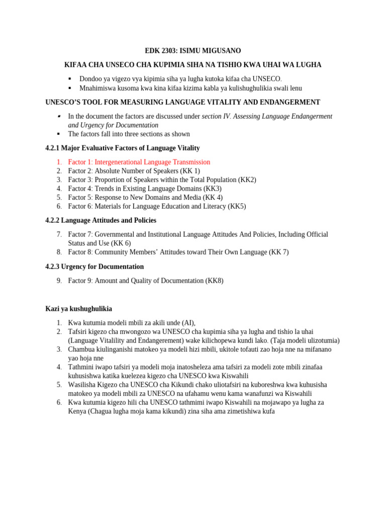 Edk 2303-Isimu Migusano-Vigezo Vya Unesco | PDF