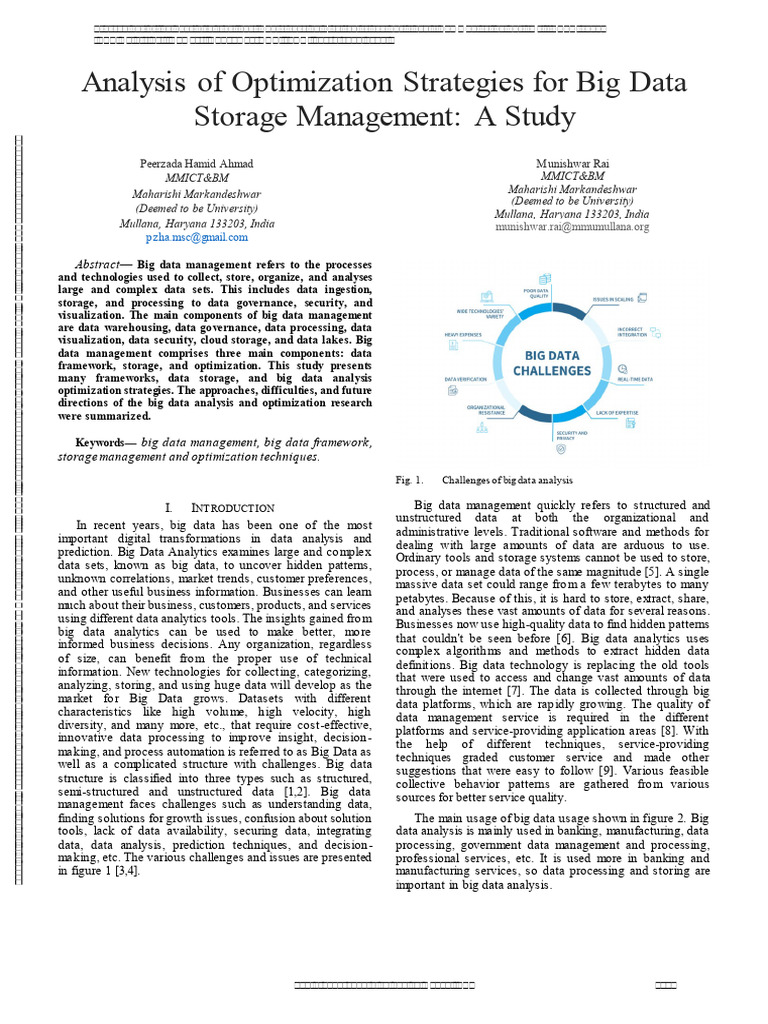 Analysis of Optimization Strategies For Big Data Storage Management A Study | PDF | Apache ...