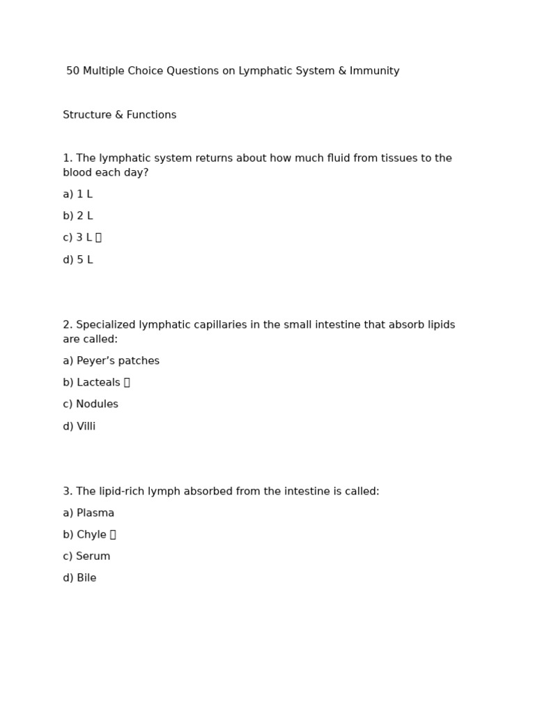 Lymphatic System & Immunity Quiz | PDF | Lymphatic System | Immune System
