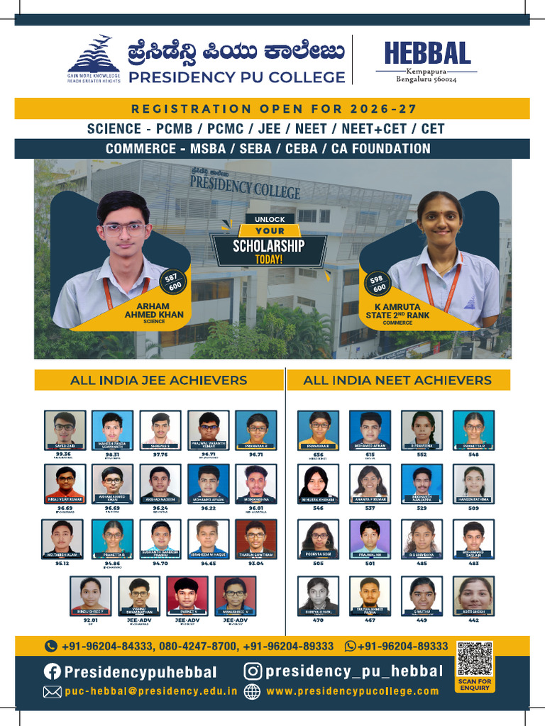 Presidency Pu College Hebbal Registration Open AY 2026-27 | PDF