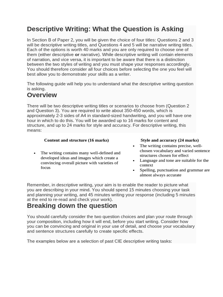 SectionB Descriptive Writing | PDF | Grammatical Tense | Narrative