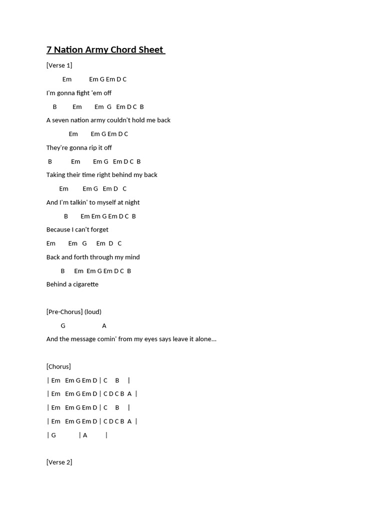 Acordes de "Seven Nation Army" | PDF