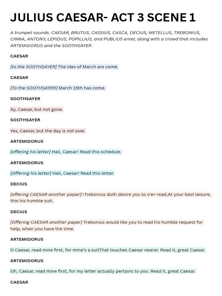 Julius Caesar Act 3 Scene 1 Summary | PDF | Mark Antony | Julius Caesar