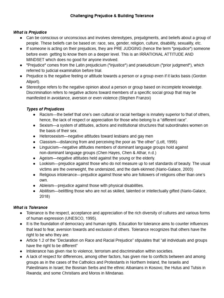 Challenging Prejudice & Building Tolerance | PDF | Prejudices ...