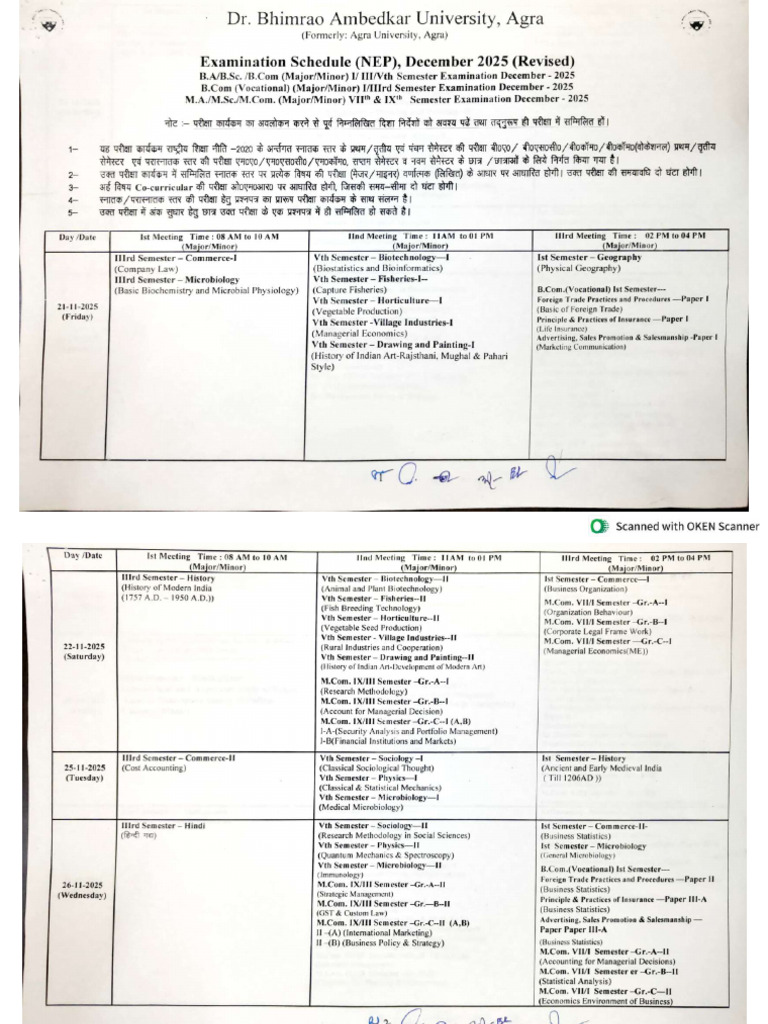 Revised Examination Schedule of NEP Dec 2025 Compressed | PDF