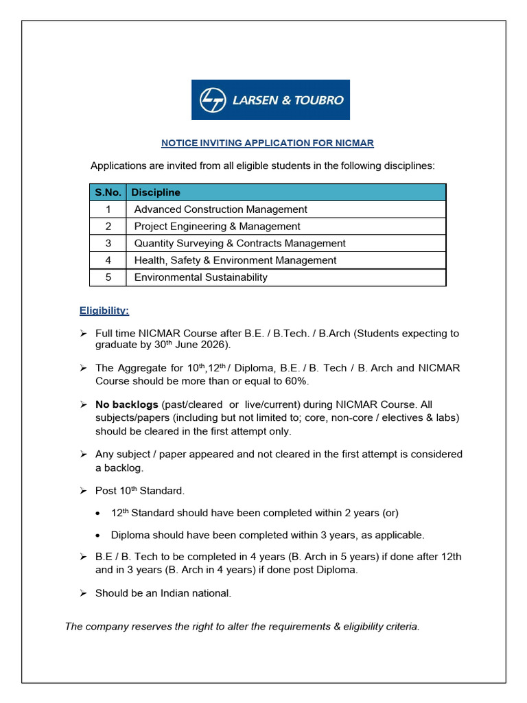 NICMAR Application Notice 2023 | PDF