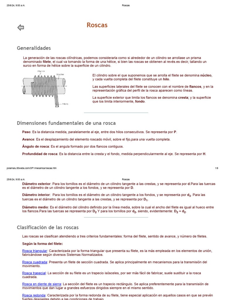 Tipos y Dimensiones de Roscas Cilíndricas | PDF | Tornillo ...
