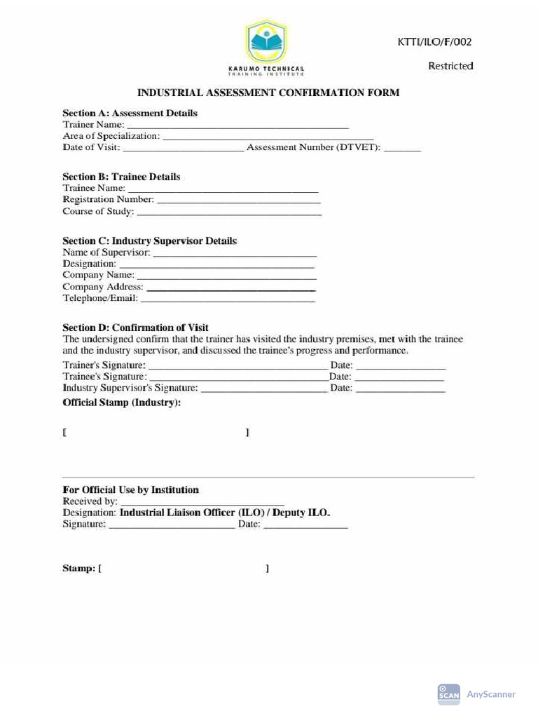 Industrial Assessment Confirmation Form | PDF