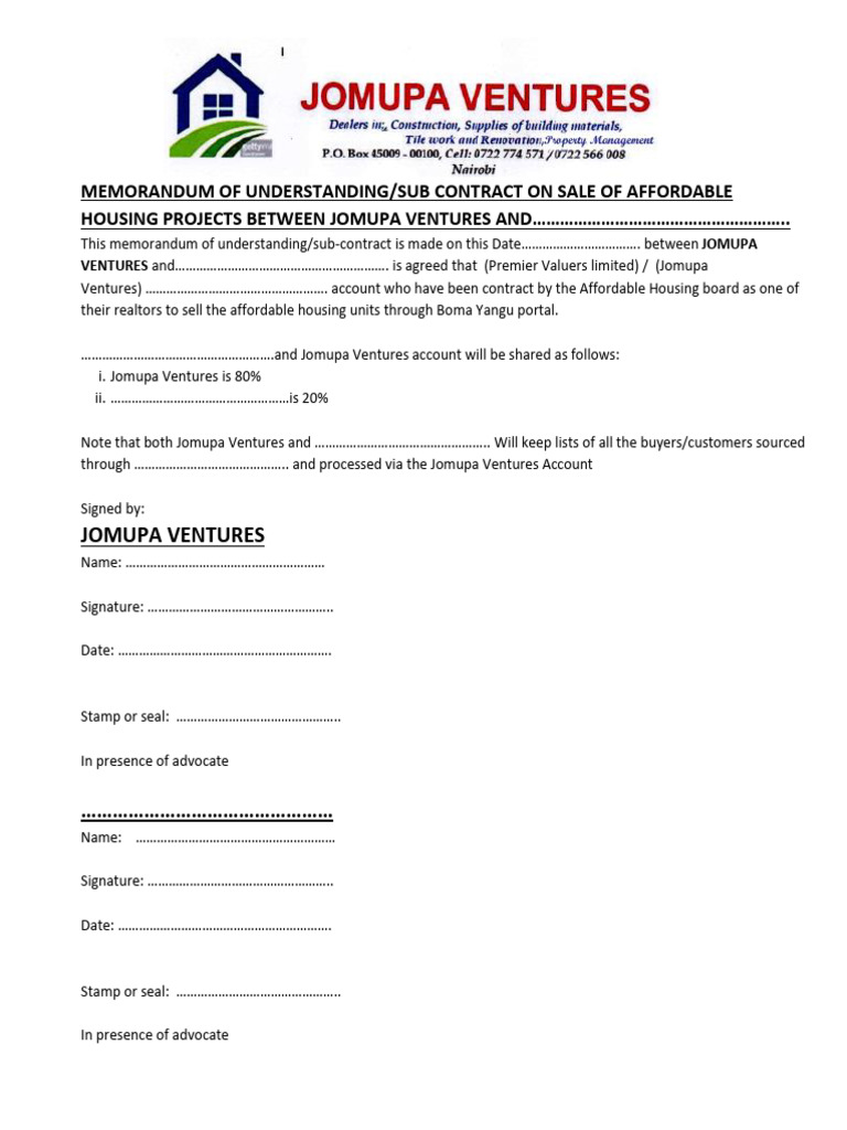 MOU for Affordable Housing Sales | PDF