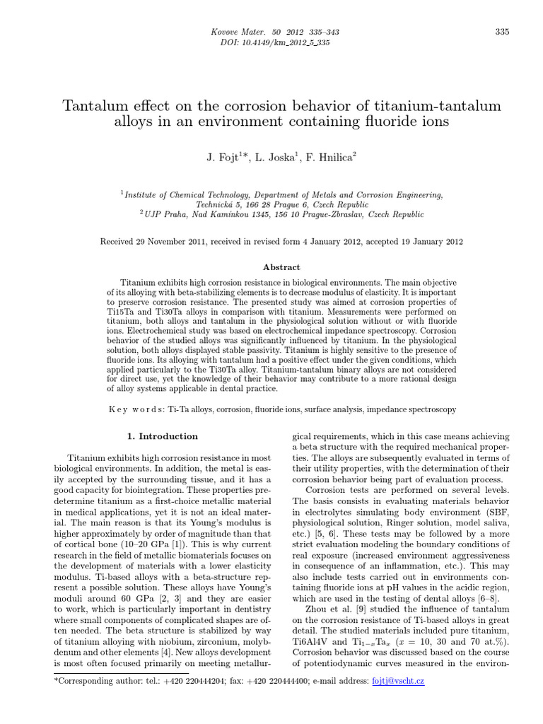 5 Tantalum Effect On The Corrosion Behavior of Titanium-Tantalum | PDF ...