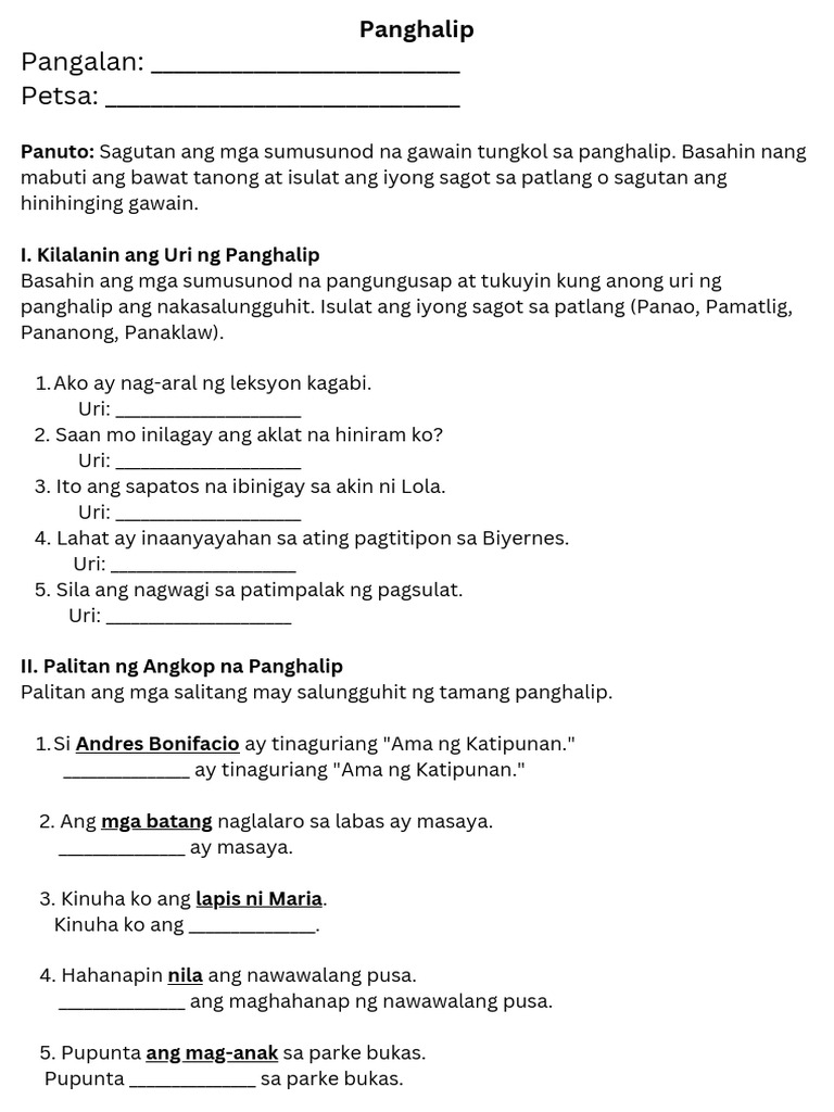 Filipino 6 Worksheet | PDF