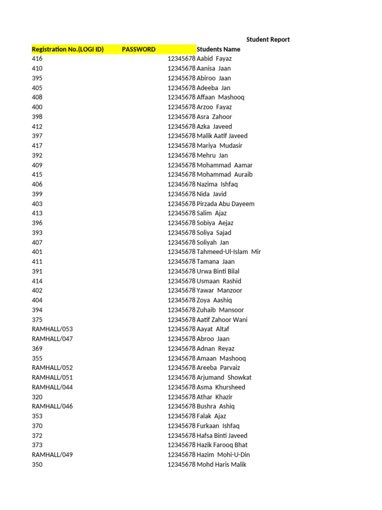 Student Registration List and Details | PDF