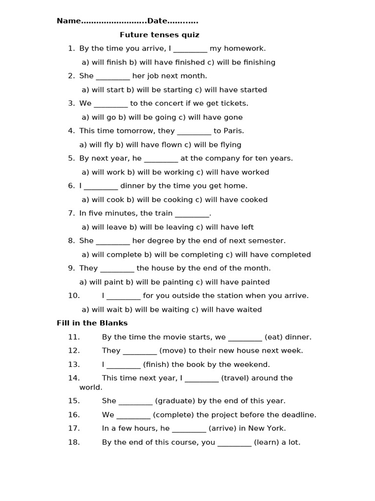Future Tenses Quiz | PDF