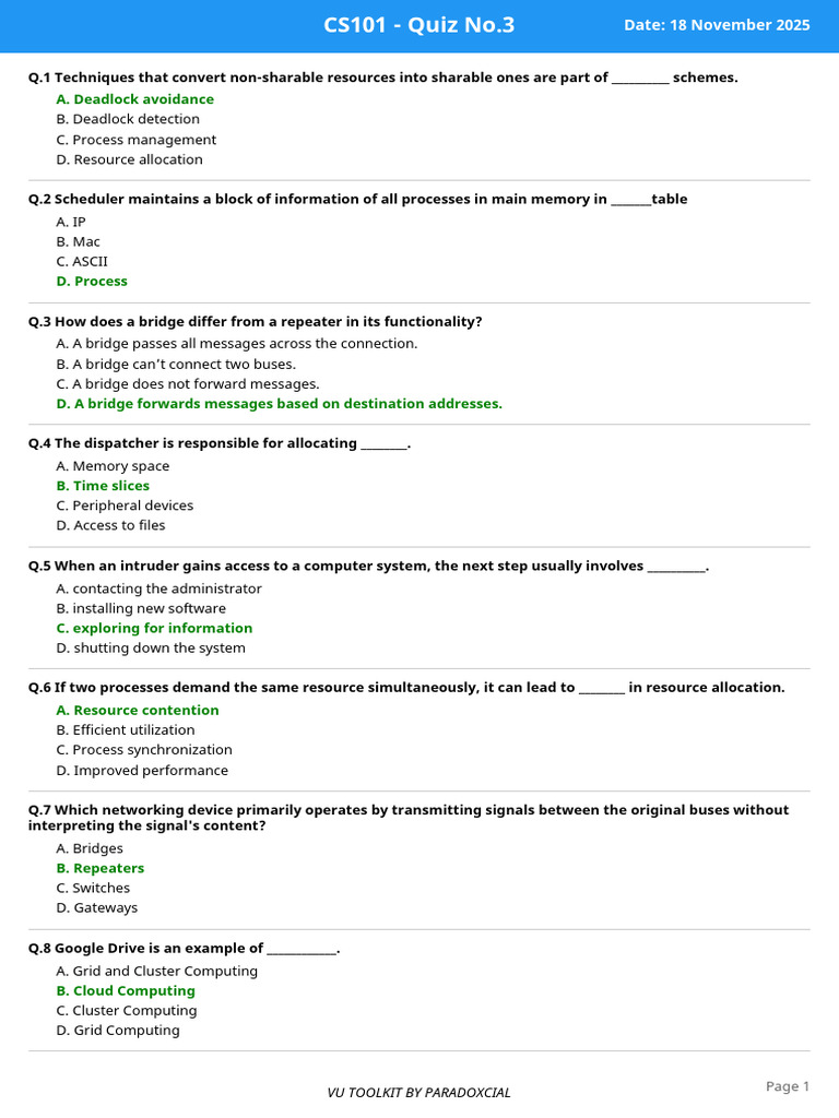 Quiz CS101 3 | PDF | Operating System | Computing