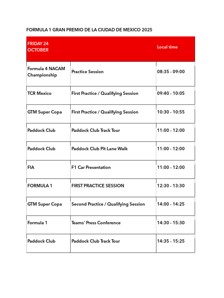 F1 2025 HORARIO | PDF | Formula One | Formula Racing