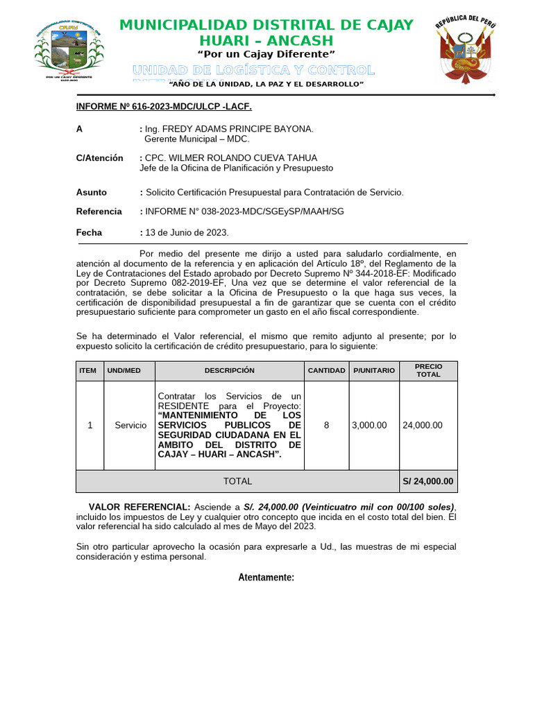 CERTIFICACION PRESUPUESTARIO 616 | PDF | Presupuesto | Gobierno