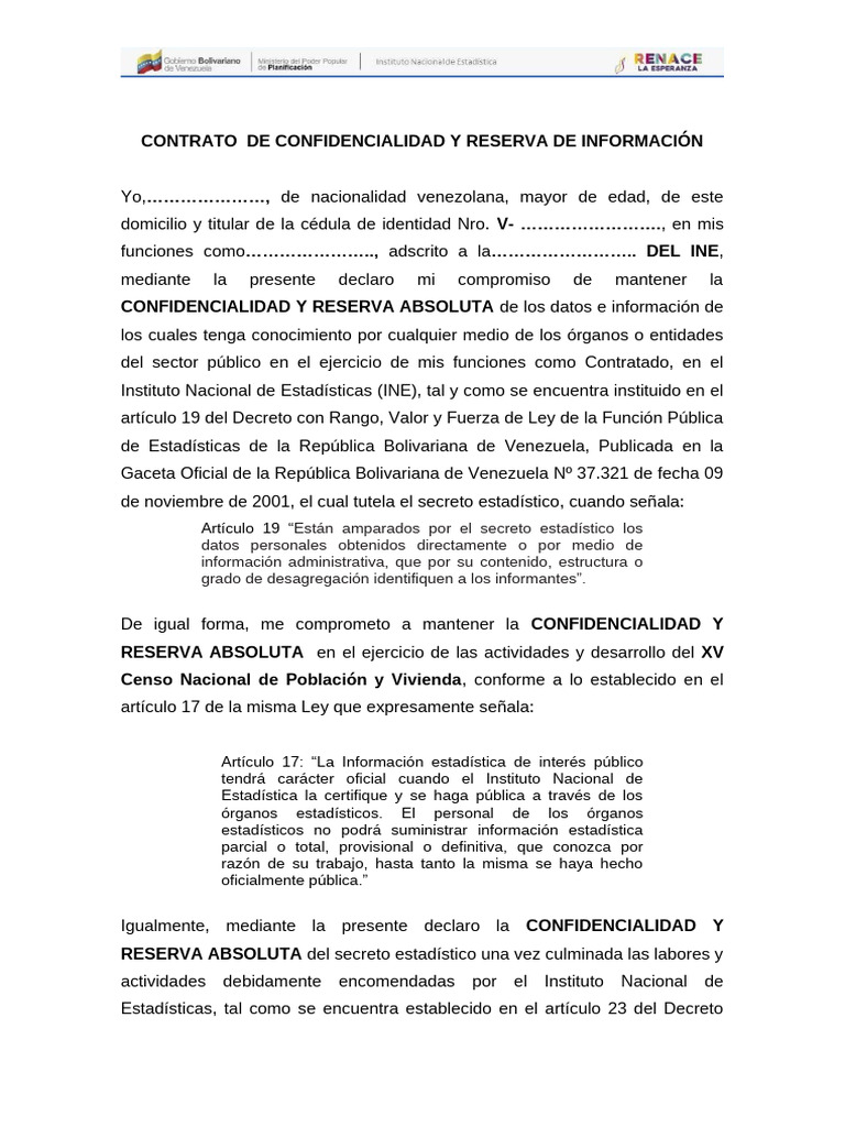 Contrato de Confidencialidad y Reserva de Información (Modelo 2024 ...