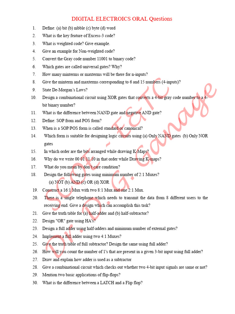 Digital Electronics Oral Exam Questions | PDF | Vhdl | Digital Electronics