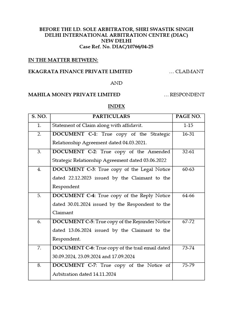 Final Statement of Claim - 12052025 | PDF | Arbitration | Assignment (Law)