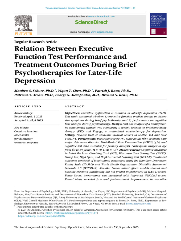 Relation Between Executive Function Test Performan | PDF | Major ...