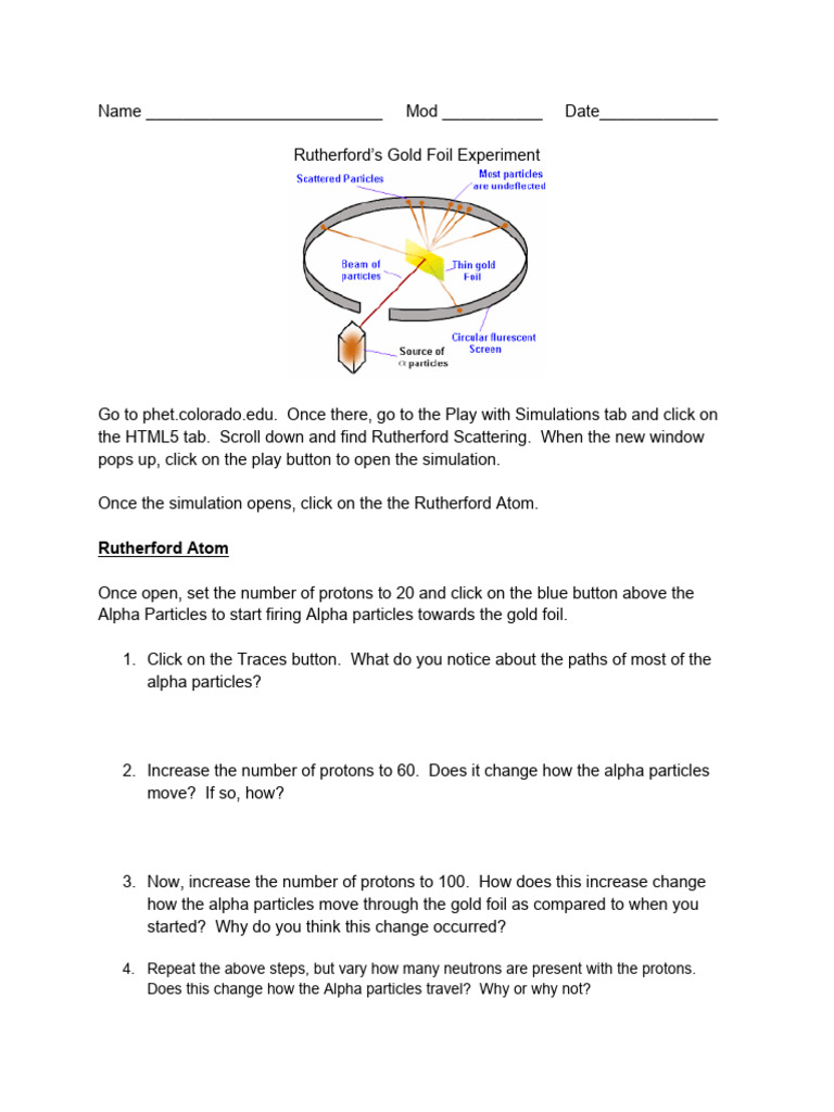 Rutherford's Gold Foil Experiment | PDF