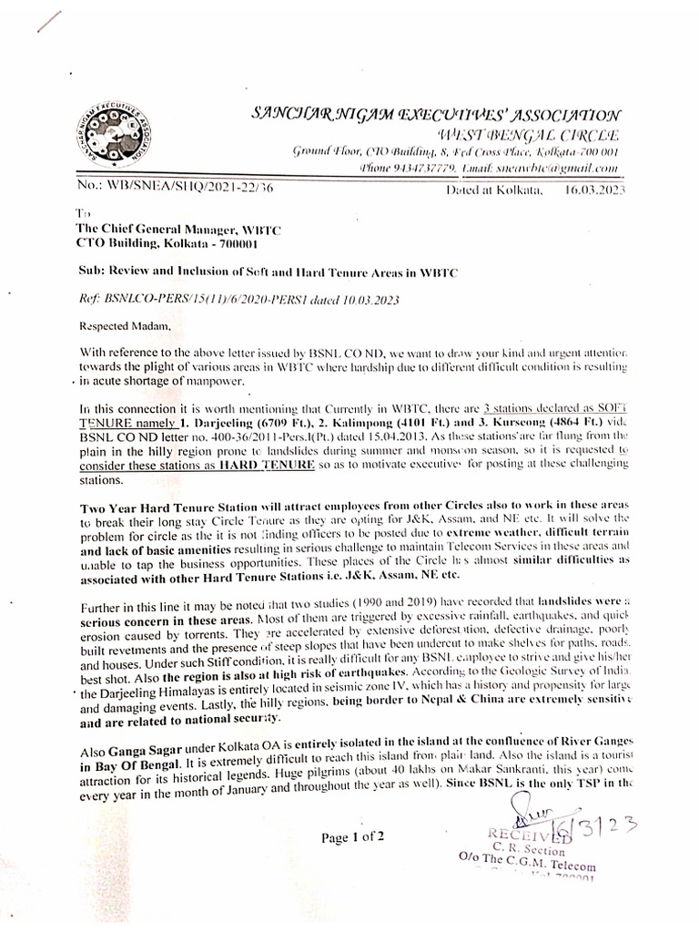 SNEA WB Letter For Hard and Soft Tenure 16032023 | PDF