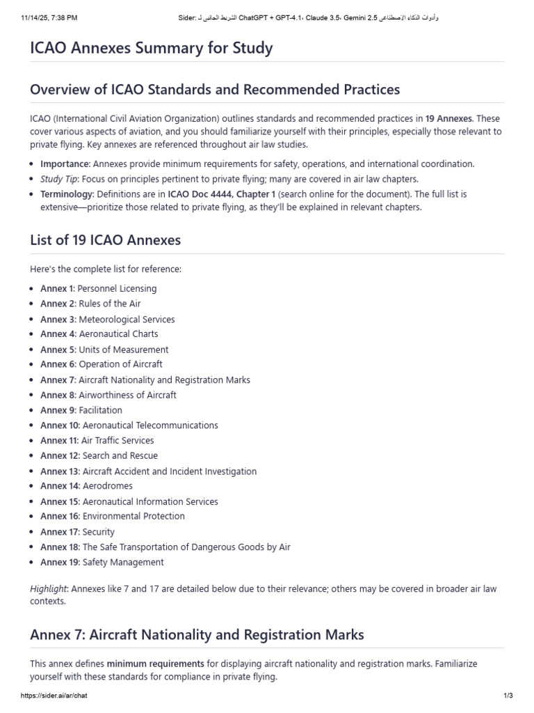 ICAO Annexes Summary For Study | PDF | Aviation | Aviation Safety