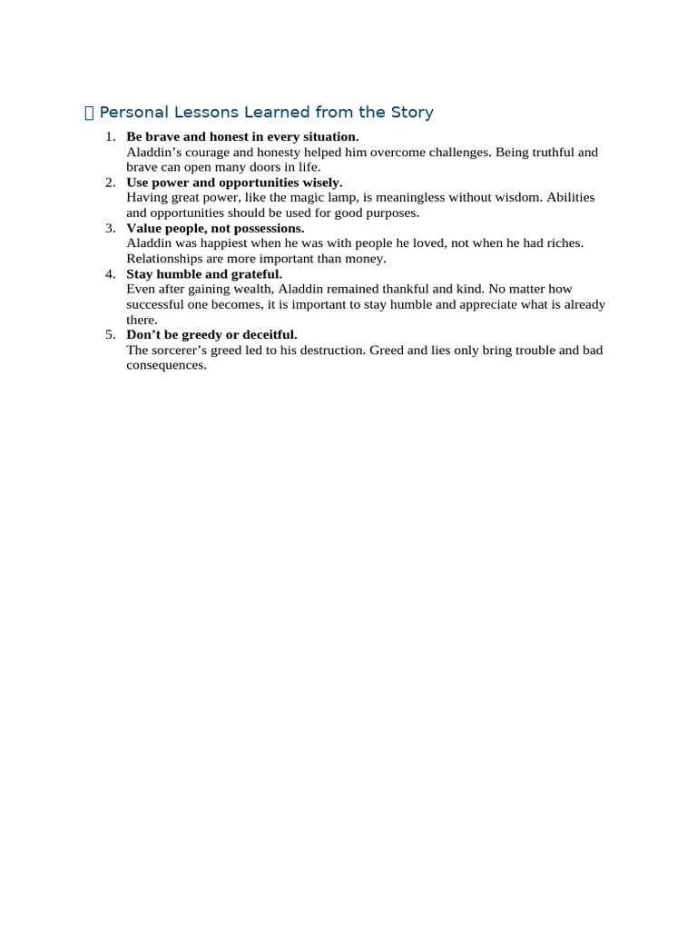 Life Lessons from Aladdin's Story | PDF