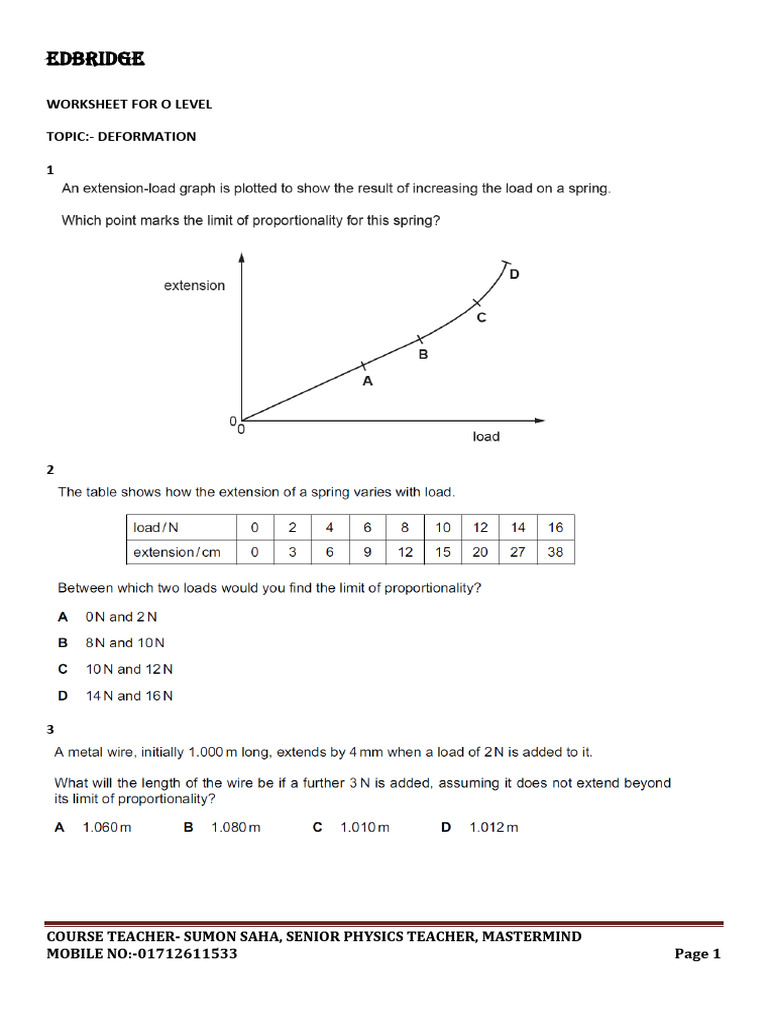 Worksheet For Deformation | PDF