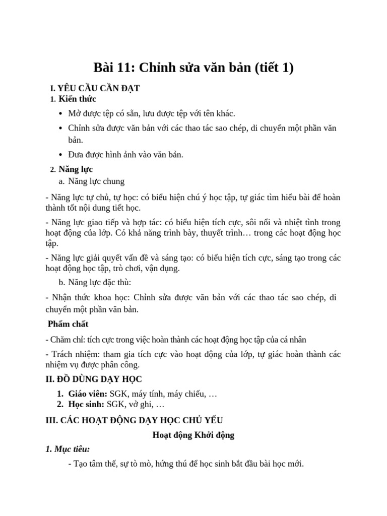 Bai 11 Chinh Sua Van Ban ( Tiet 1) | PDF