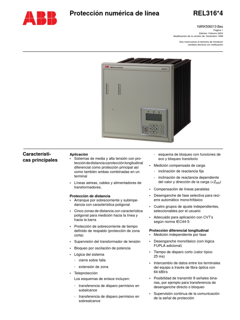 Abb REL 316 4 Proteccion Numerica de Linea | PDF | Transformador | Corriente eléctrica