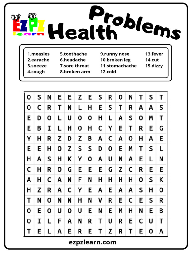 Health Propblems Simple Wordsearch | PDF