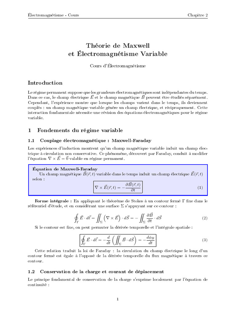 Théorie de Maxwell et Électromagnétisme | PDF | Équations de Maxwell ...