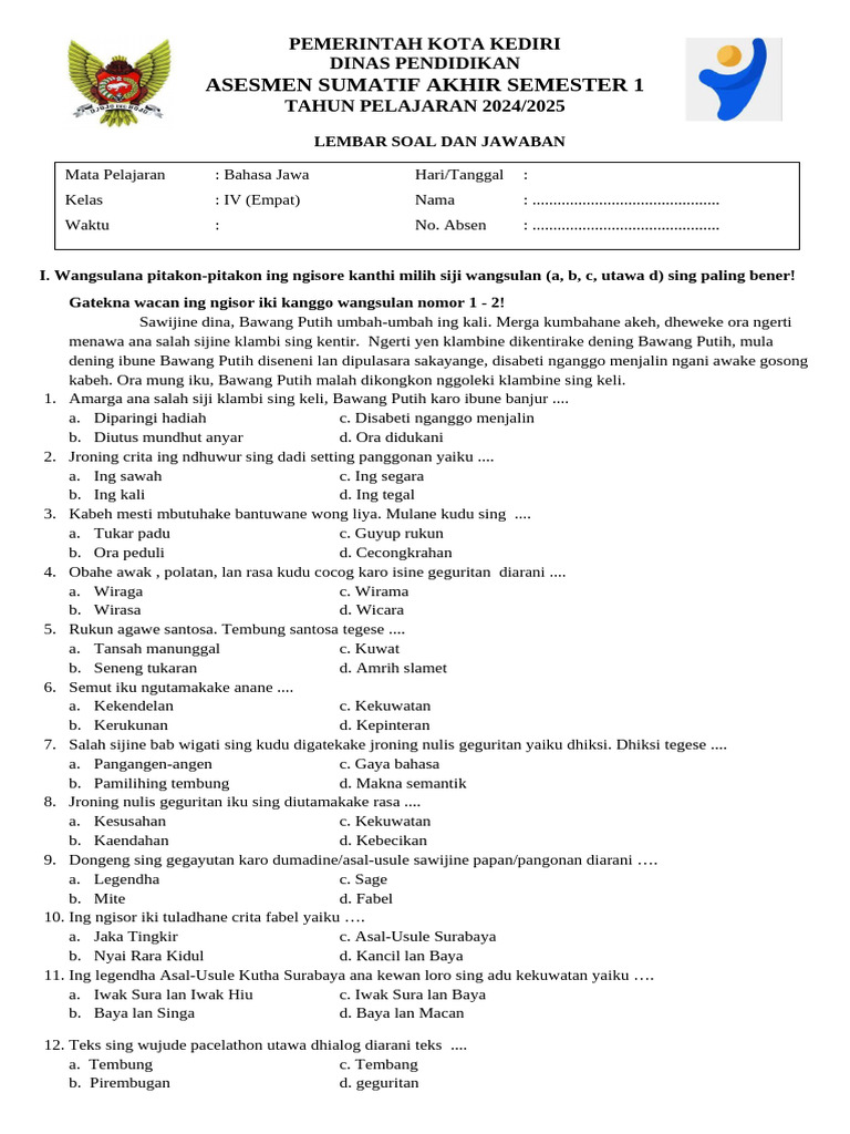 Asas 1 Bj Kelas 4 Gugus 1 | PDF