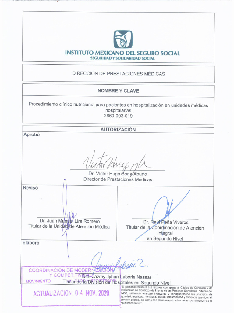 2 2660-003-019 Proc Clinico Nutricional para PX Hospitalizado 2020 | PDF | Dietético | Nefrología