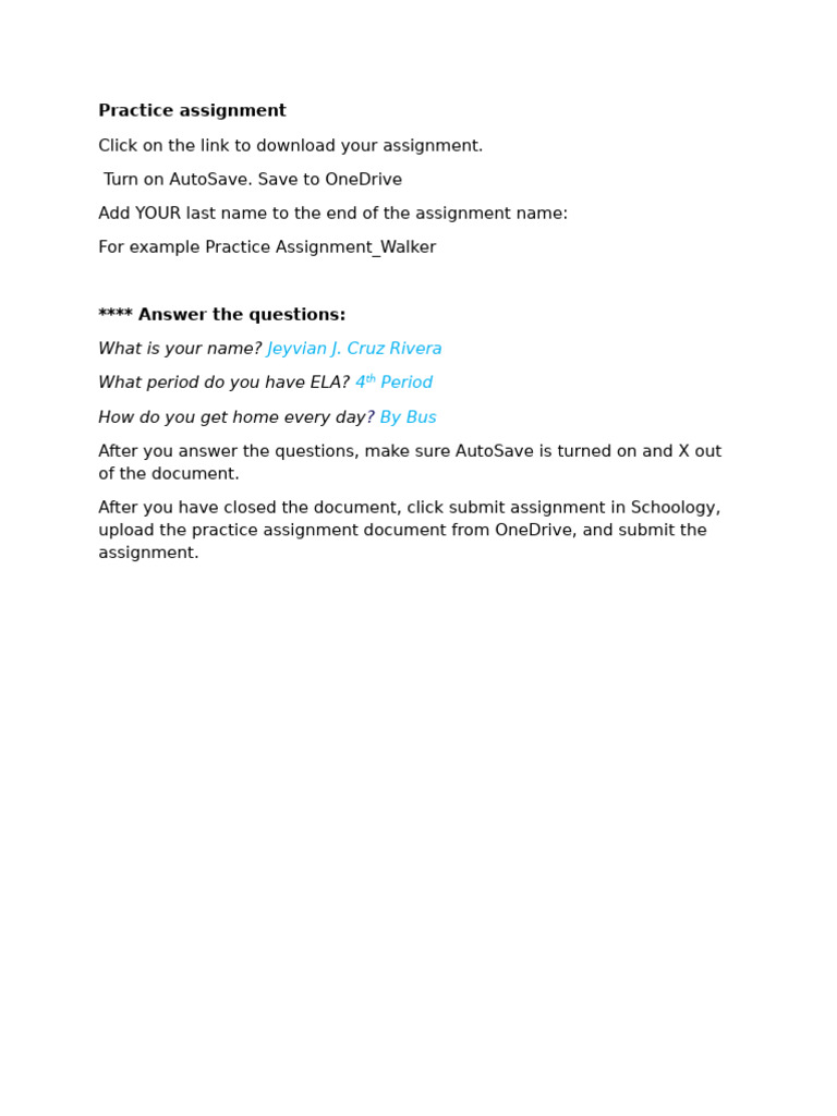 ELA Practice Assignment Instructions | PDF
