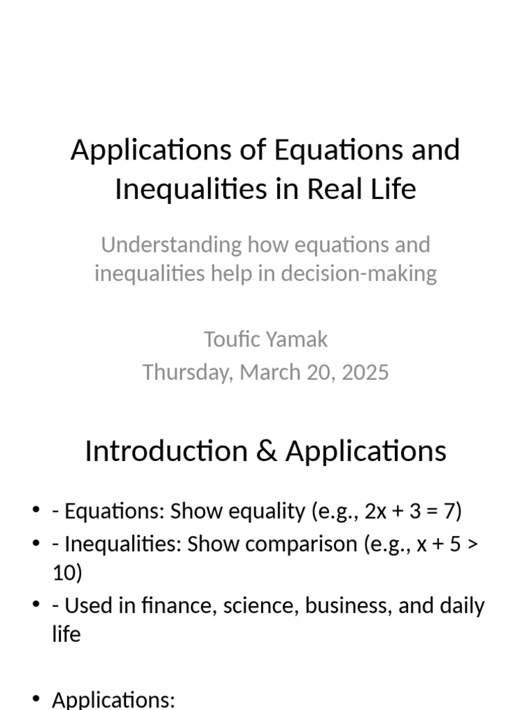 Equations Inequalities Presentation | PDF