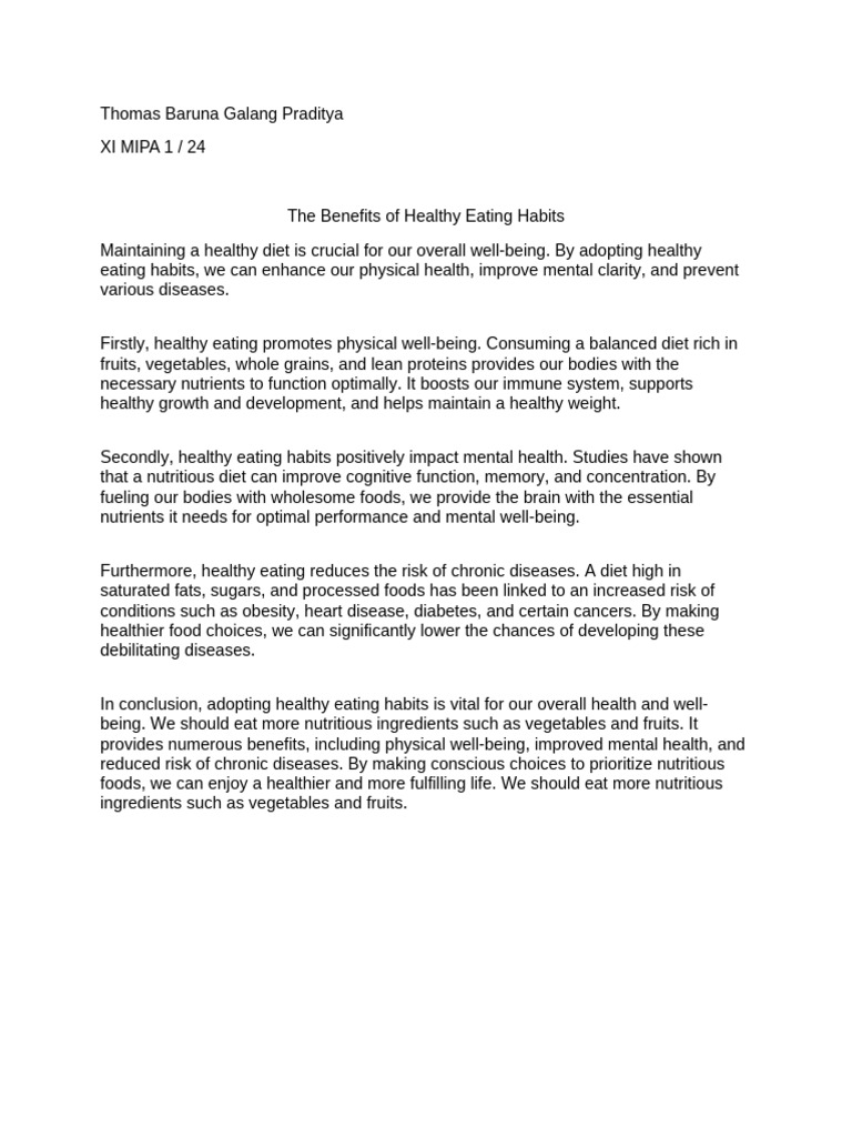 Benefits of Healthy Eating Habits | PDF