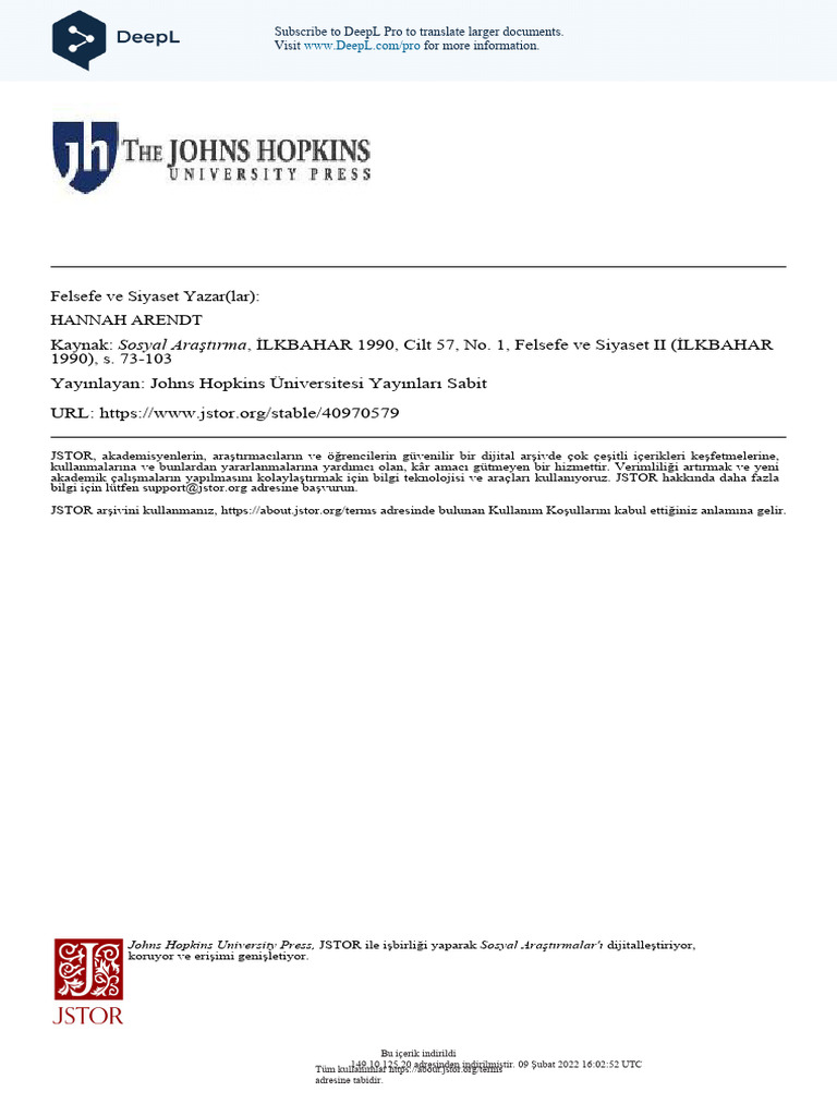 Arendt Hannah Philosophy and Politics 1990 Spring Tr | PDF